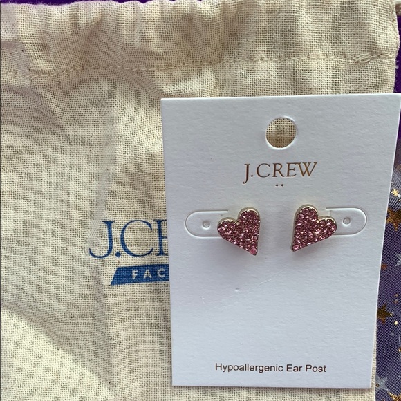 J. Crew | Jewelry | J Crew Pink And Gold Heart Earrings | Poshmark